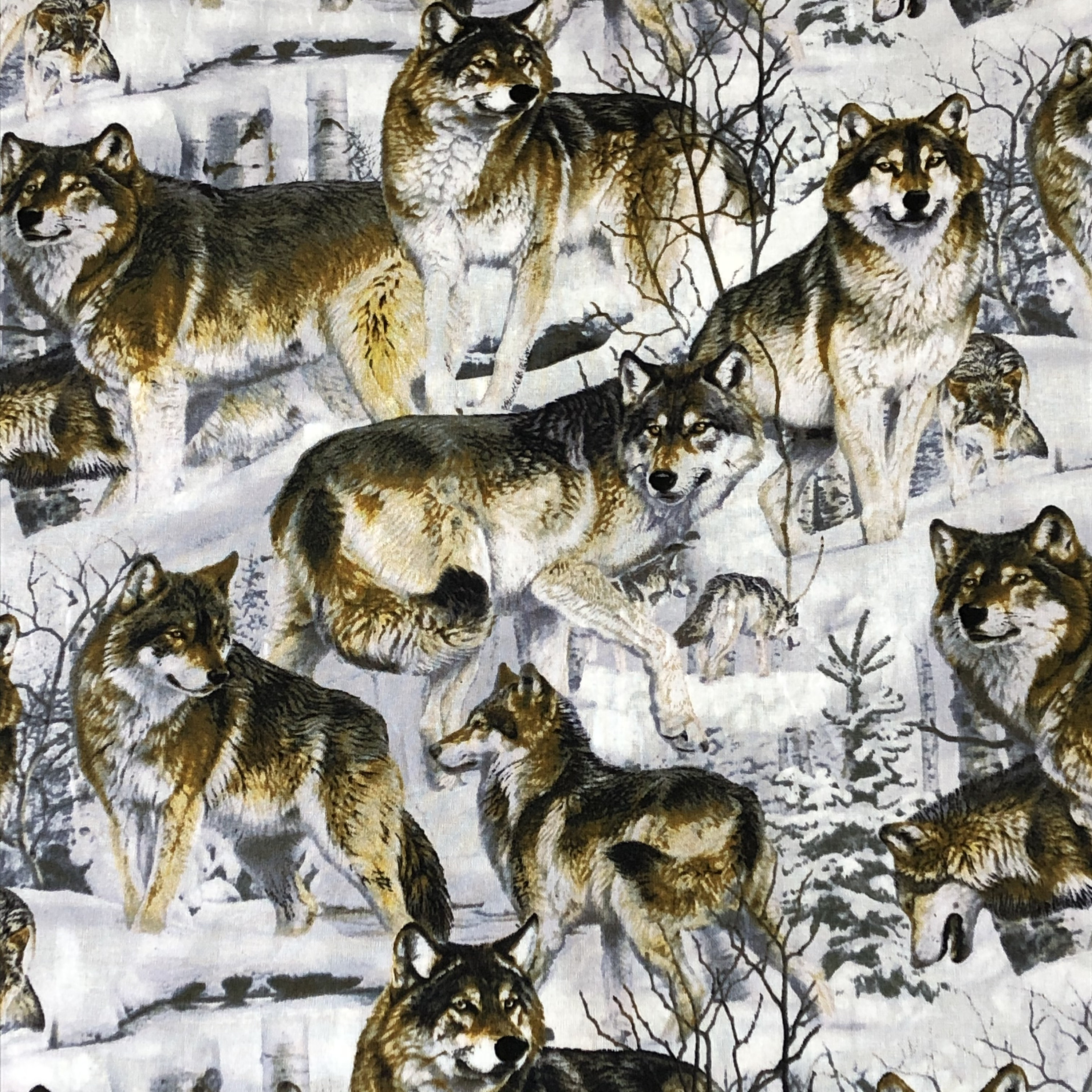Wolf Fabric, Wild Wilderness Wolf Pack, Black White Camouflage, Cotton ...