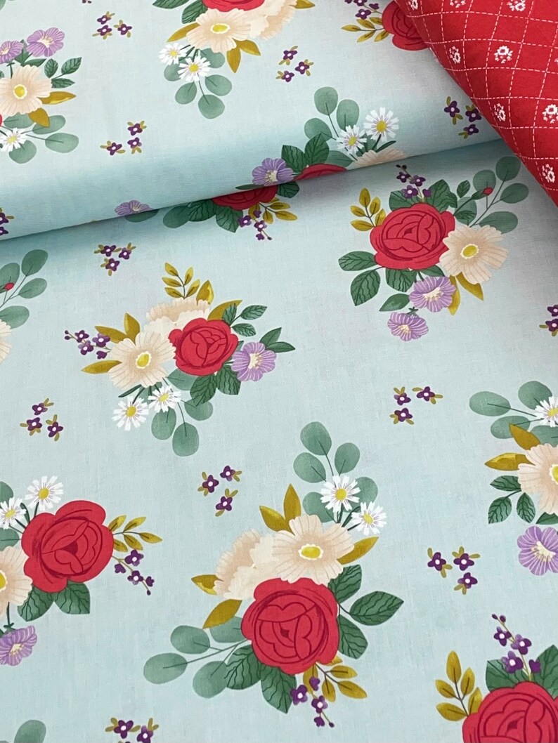 Red Blue Floral Fabric Coordinates Red Hot or Sky by Riley - Etsy