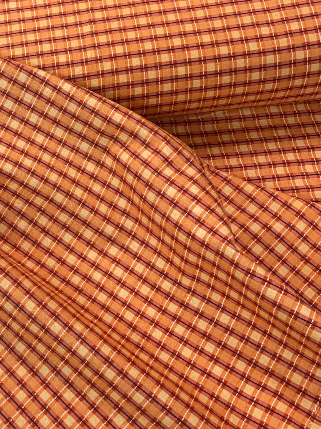 Plaid Woodland Orange Flannel Fabric, 100% Cotton Flannel, Approx 44 ...