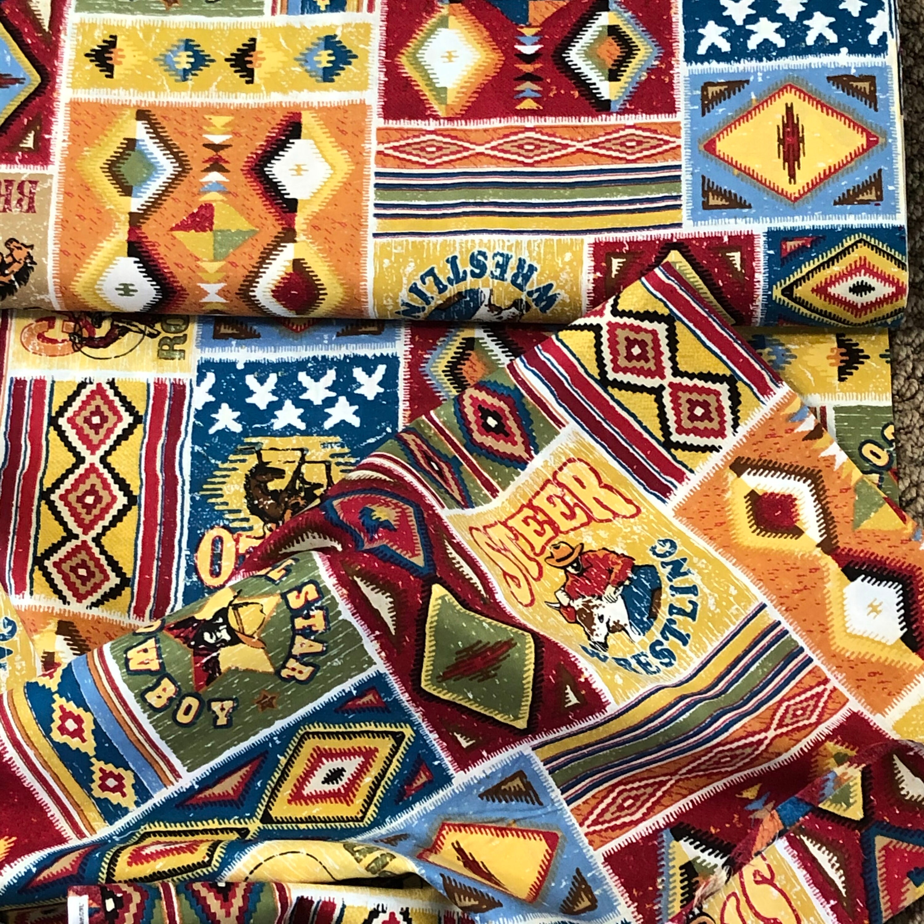 Southwest Cowboy Rodeo Bronco Rider Fabric Panel Ropes Boots - Etsy UK