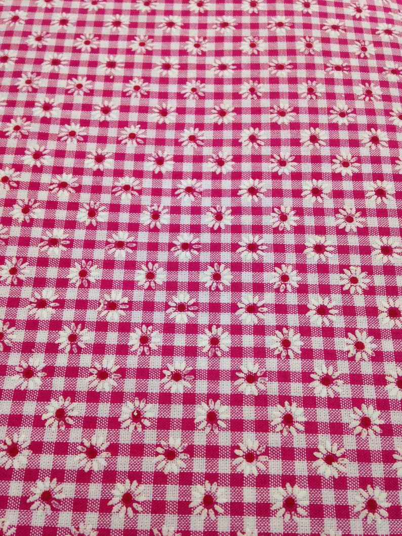 Gingham Daisy flocked fabric checkered purple pink black | Etsy