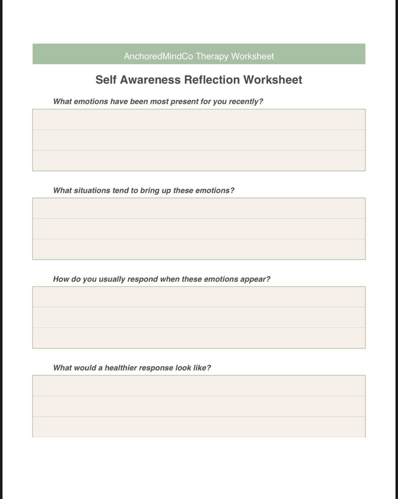 Self Awareness Worksheet | Emotional Reflection Printable | Personal ...