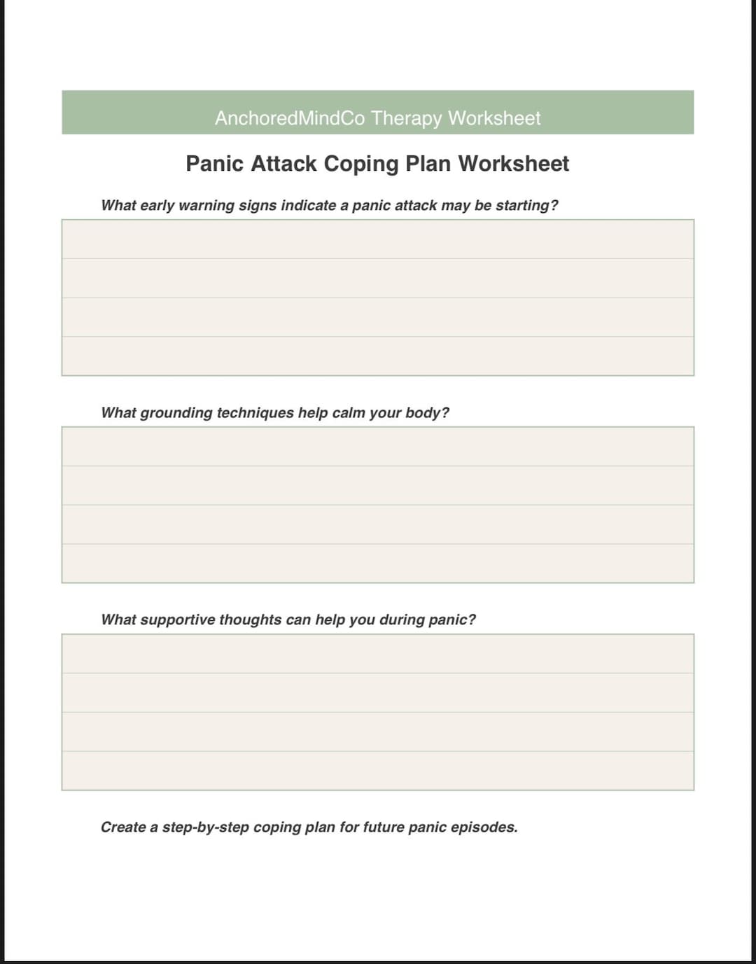 Panic Attack Coping Plan Worksheet | Anxiety Coping Skills Printable ...