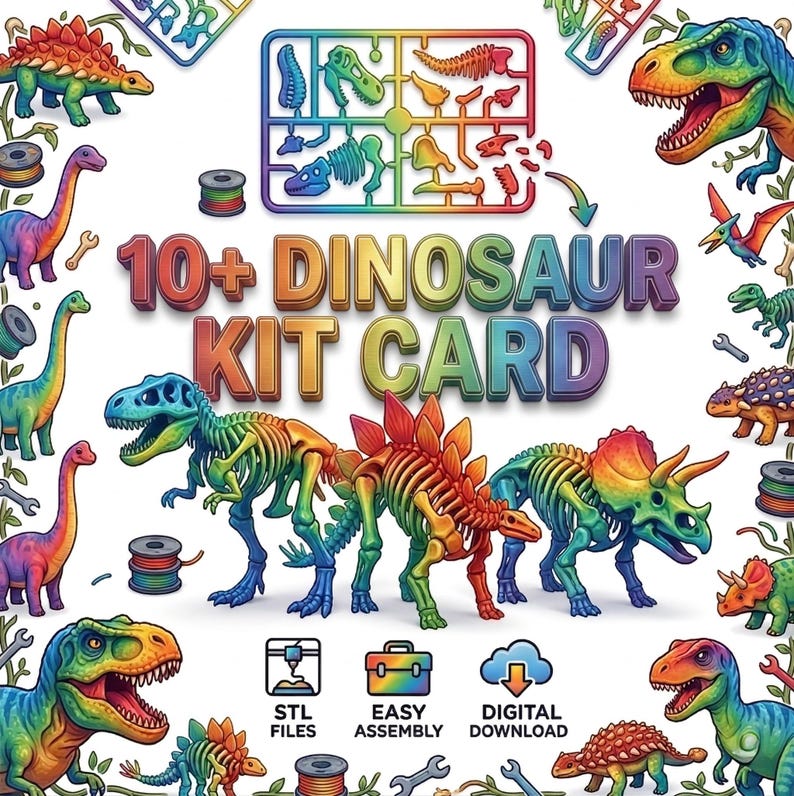 10+ Dinosaur Kit Cards STL Pack - 3D Print Dino Puzzle - Digital ...