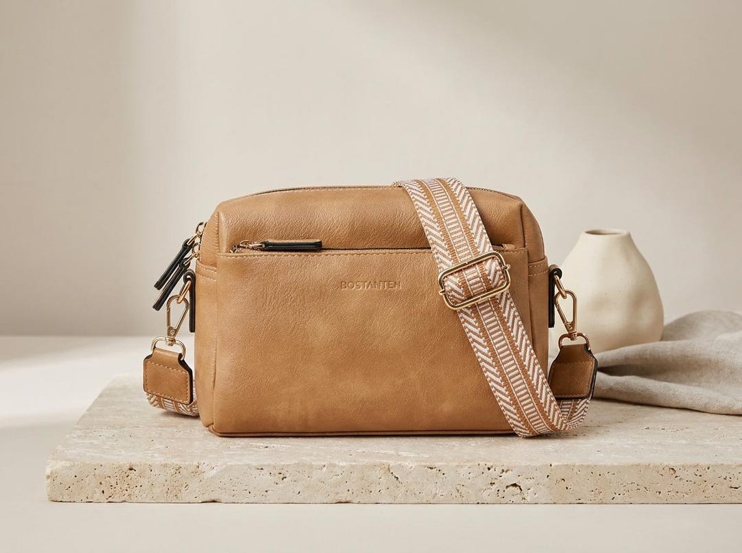 Leather Crossbody Bag, Wide Strap Shoulder Bag, Front Zipper Pocket ...