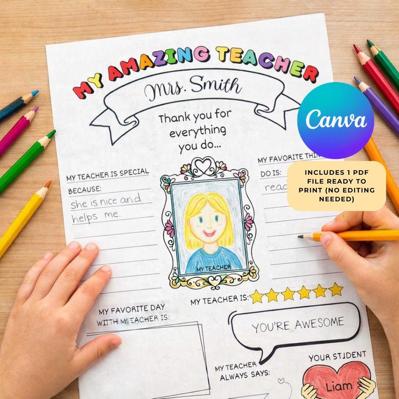 Teacher Appreciation Coloring Page | Editable Canva Template + PDF ...