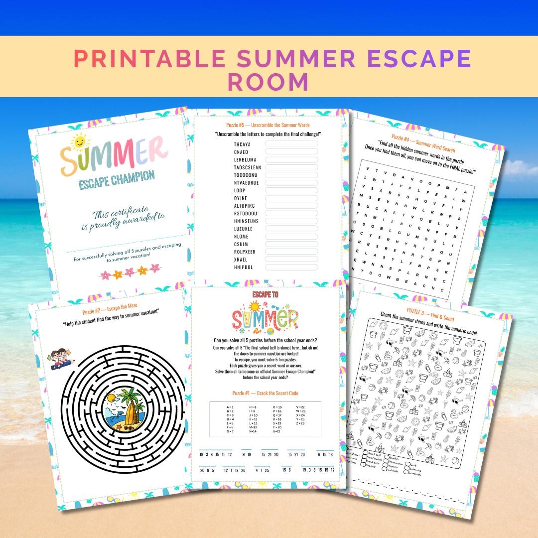 Printable Summer Escape Room Game | Kids End of School Activity (PDF ...