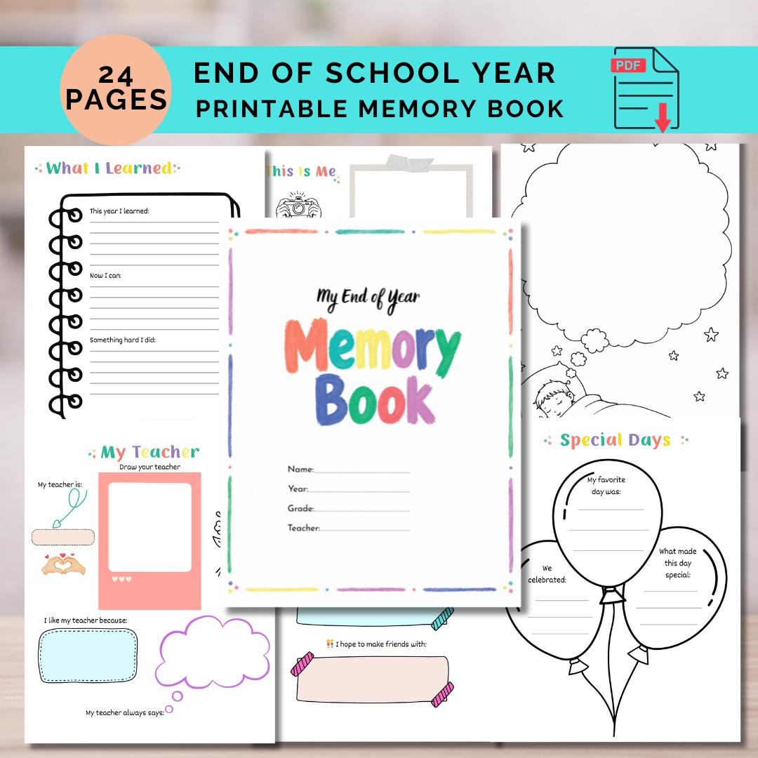 Kids End of School Year Memory Book, Printable Activity Keepsake (PDF ...