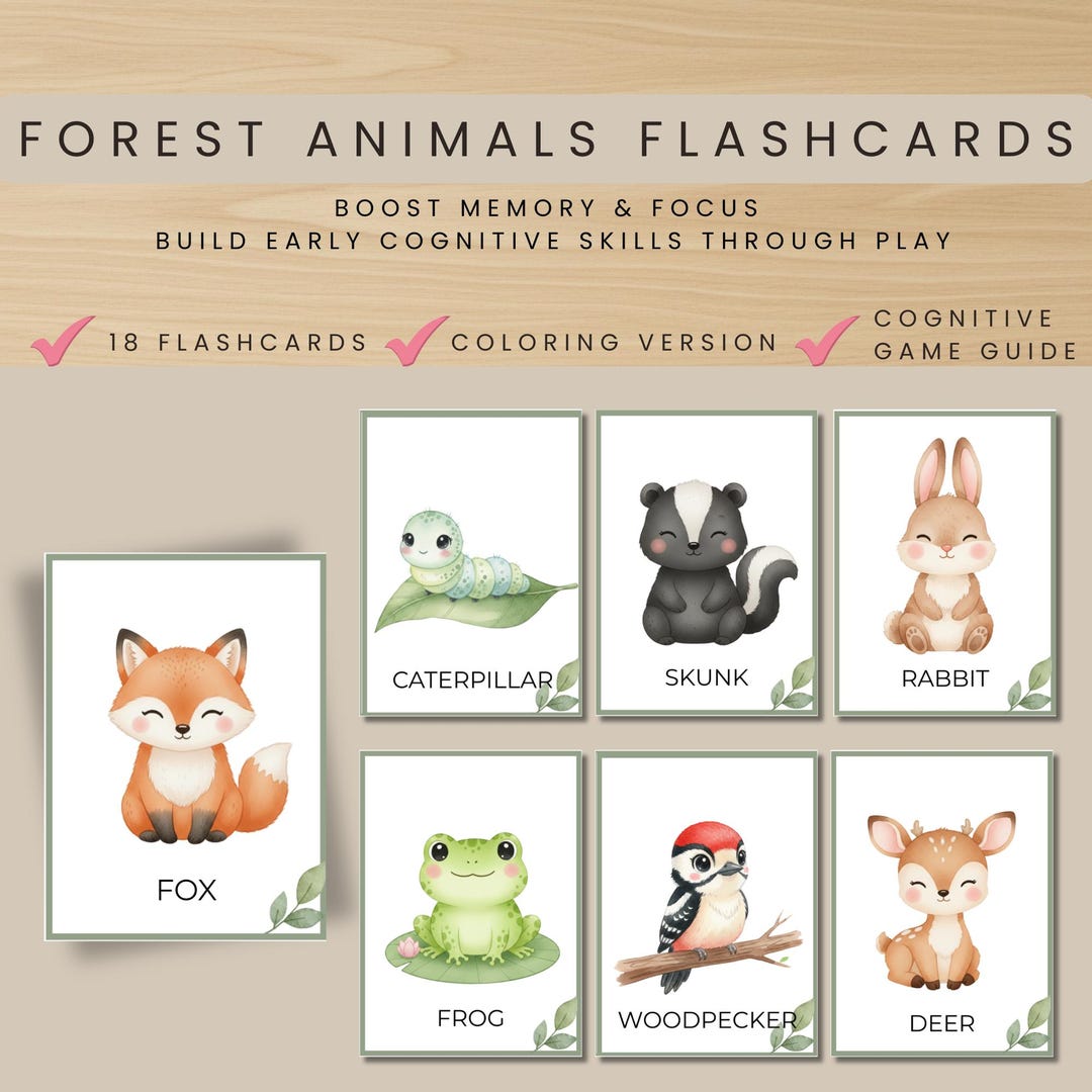 Woodland Animals Flashcards, Forest Creatures, Montessori Learning ...