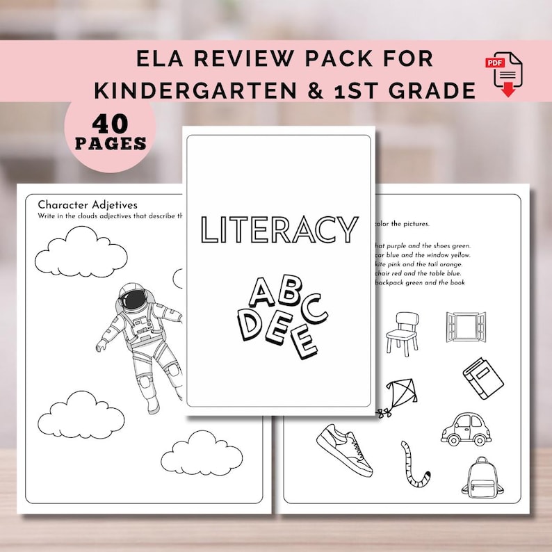 Kindergarten ELA Review Pack | Phonics, Vocabulary, Grammar Worksheets ...