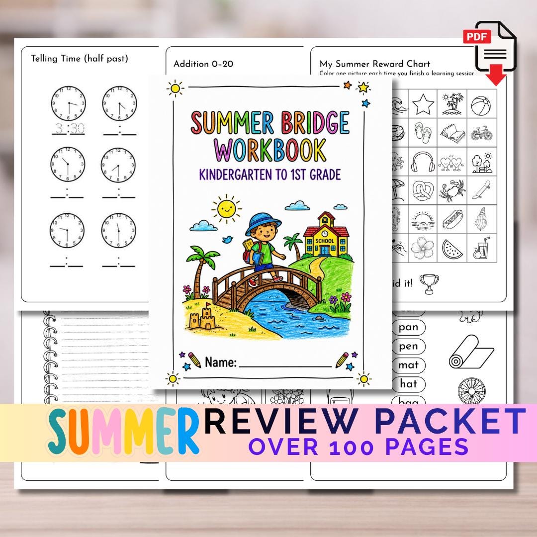 Summer Review Packet | Kindergarten to 1st Grade | Math & Literacy ...