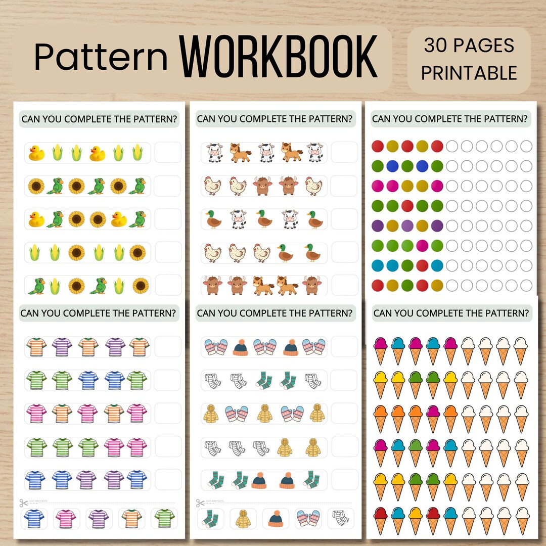 Preschool Pattern Workbook, Kids Activity, Homeschool Learning (PDF) - Etsy