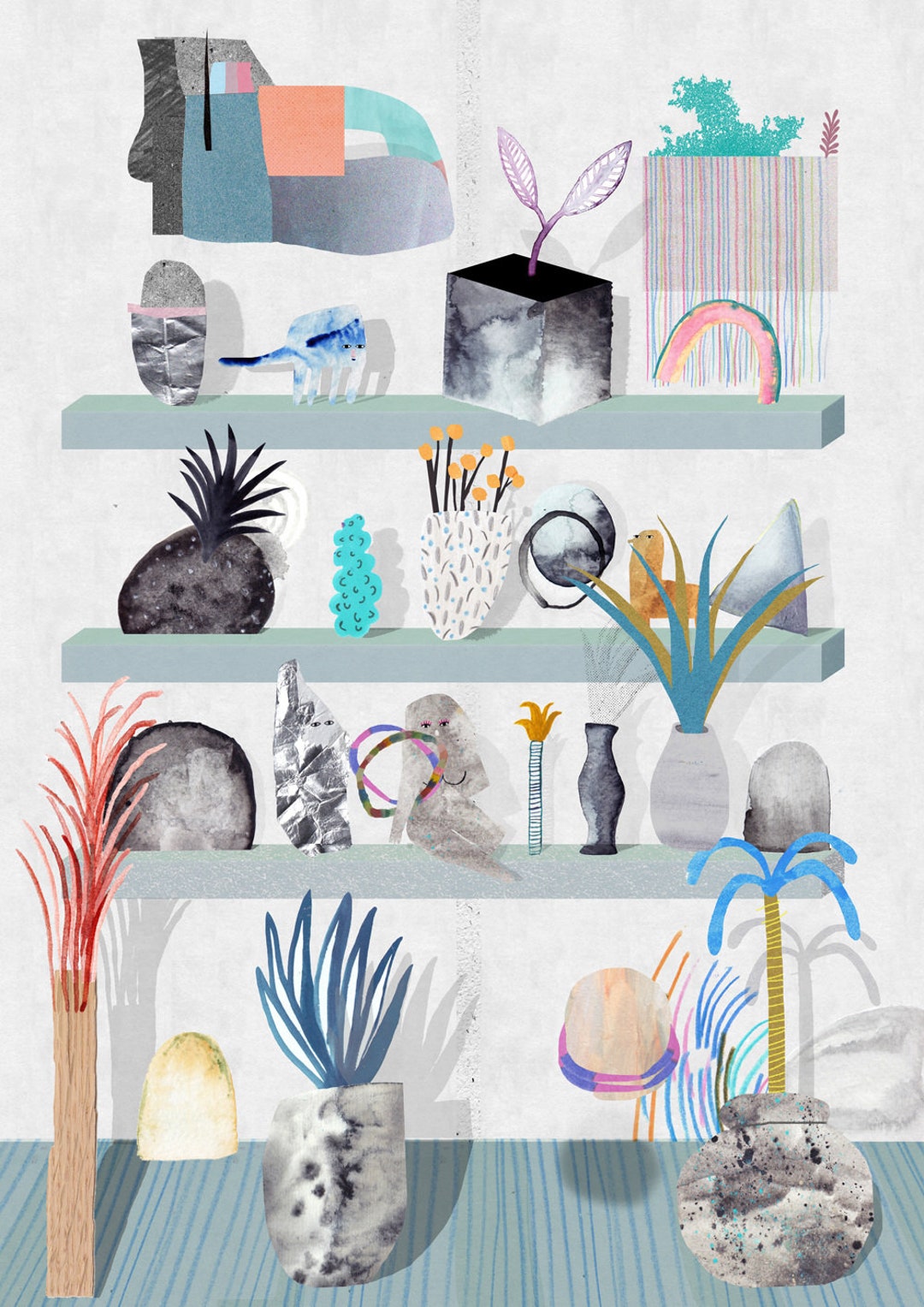 Collection of Objects in a Shelf Poster in A3 - Etsy