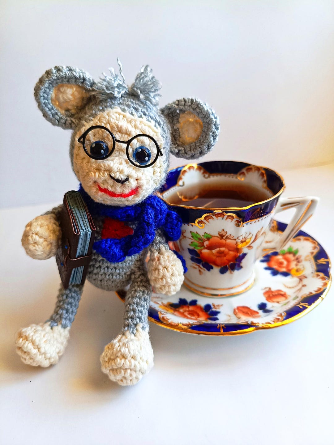 Crochet Monkey With Glasses and Leather Book, Unique Success Mascot ...