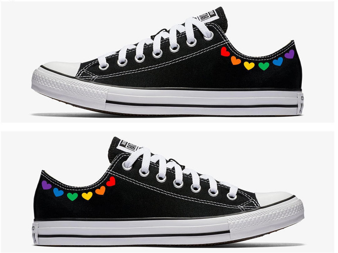 Converse Hand Painted With Rainbow Hearts - Etsy