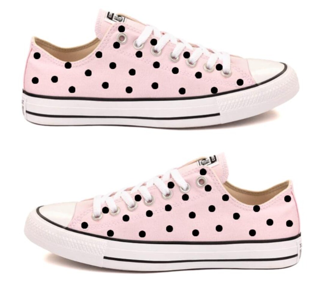 Light Pink Converse Hand Painted With Black Polka Dots - Adult Sizes - Etsy