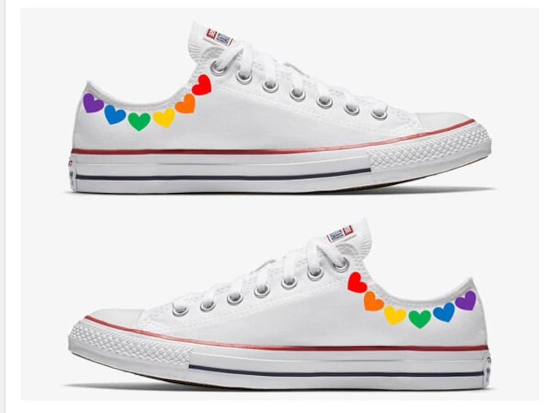 White Converse Hand Painted Gay Pride With Rainbow Hearts - Etsy