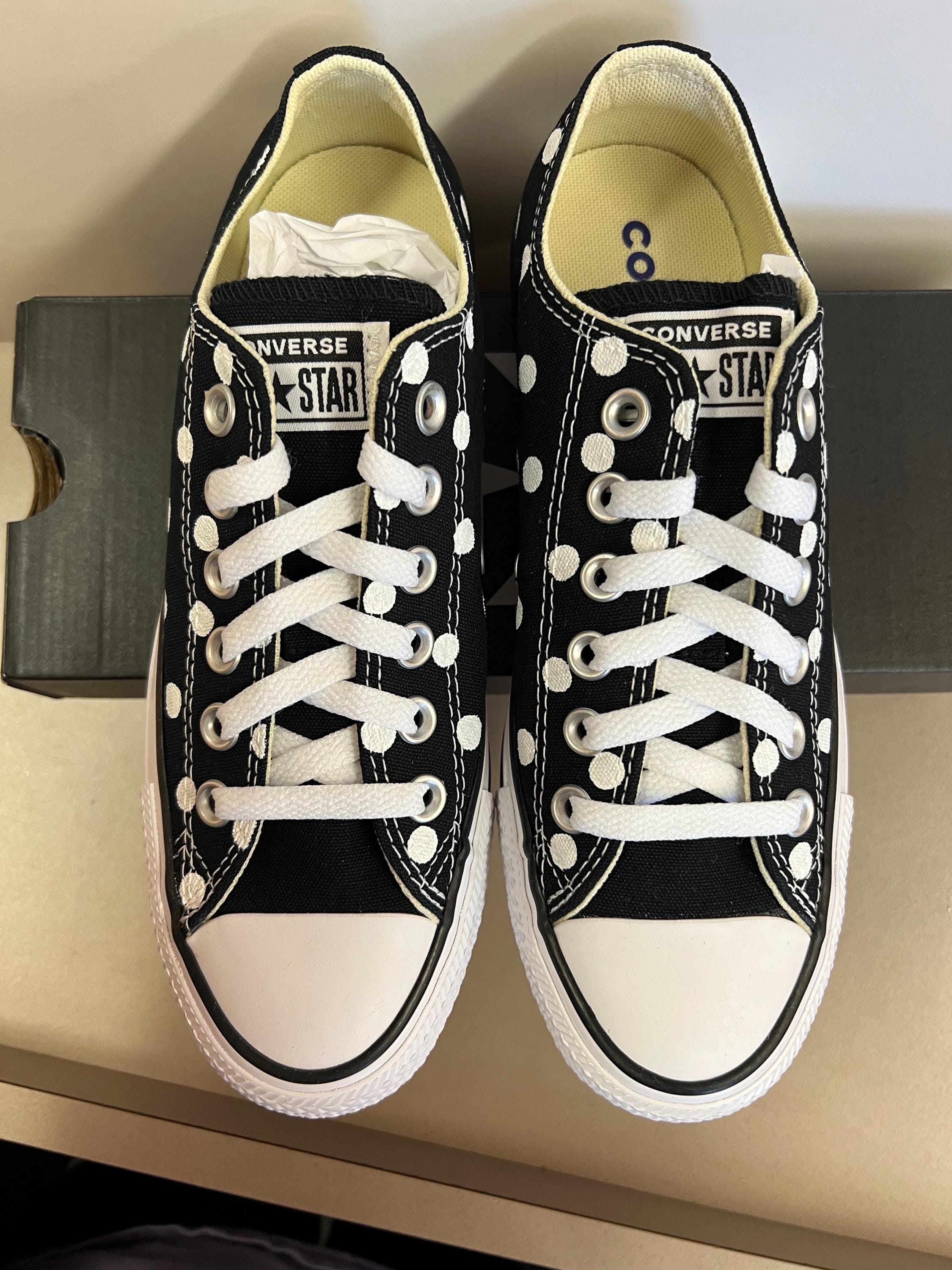 Black Converse Hand Painted With White Polka Dots - Etsy