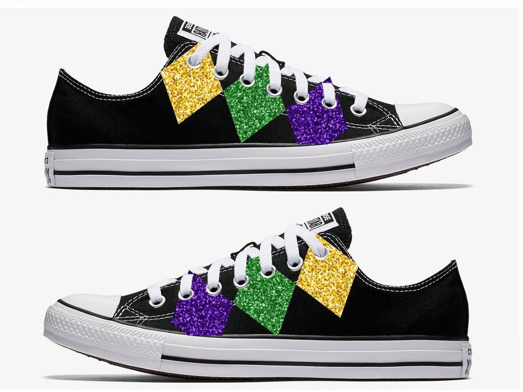 Mardi Gras Glitter Diamonds Converse - Hand Painted - Purple Green and ...