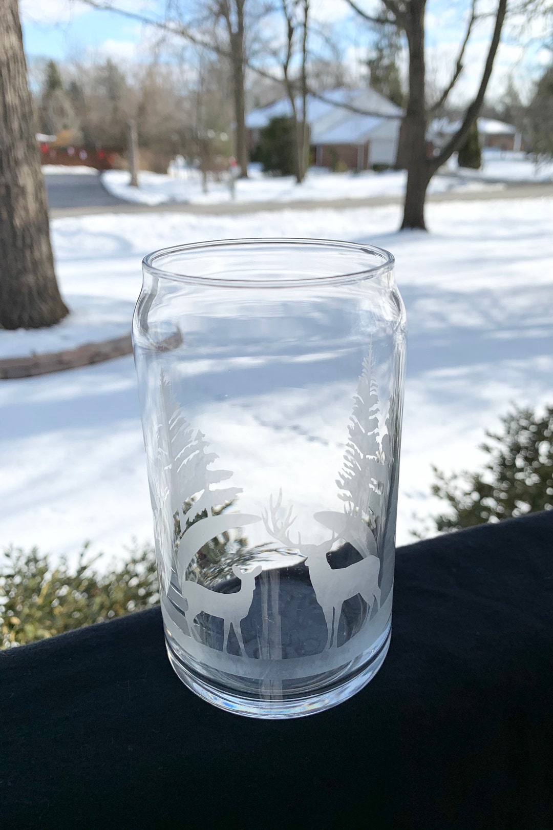 Etched Glass Country Wilderness Scene Design/deer/doe/buck/trees - Etsy