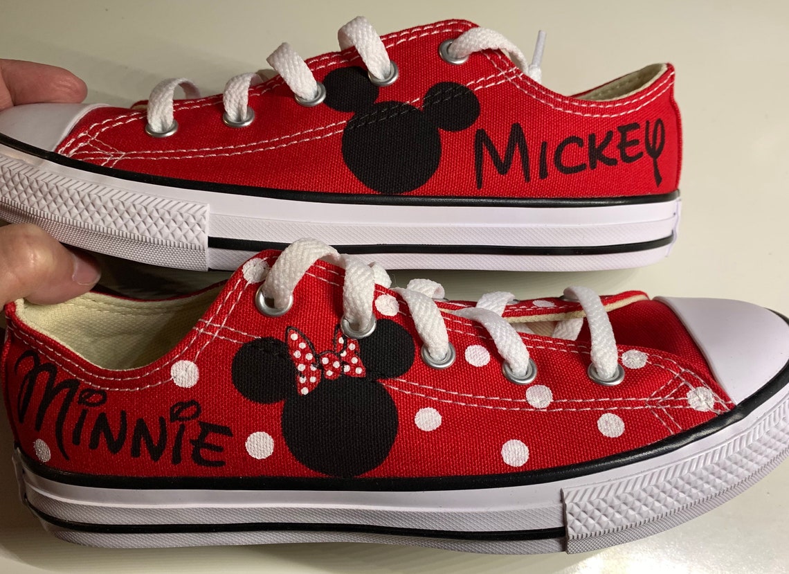 Converse Hand Painted With Mickey and Minnie Mouse Design | Etsy