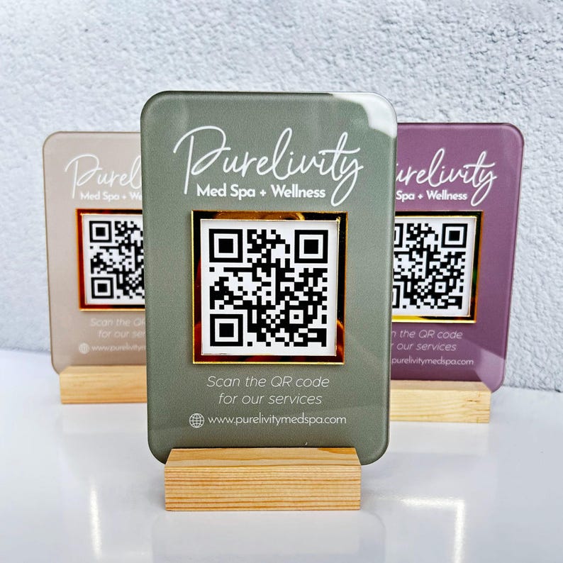 Social Media QR Code Sign: Gold Mirror Acrylic Display, Customizable ...