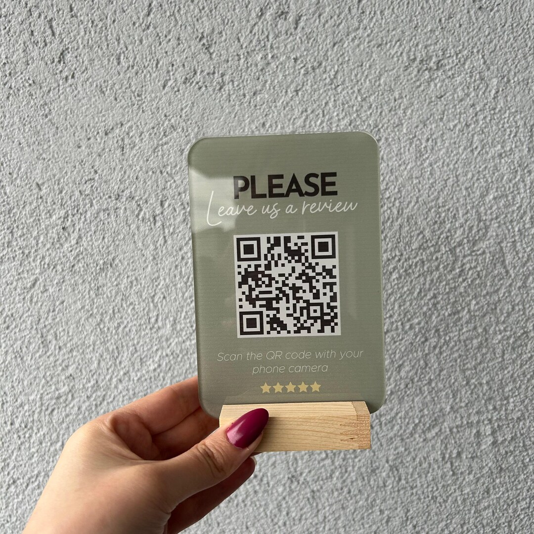 Mini QR Code Sign Acrylic Display, Wooden Base Holder (10x15 Cm, Clear ...