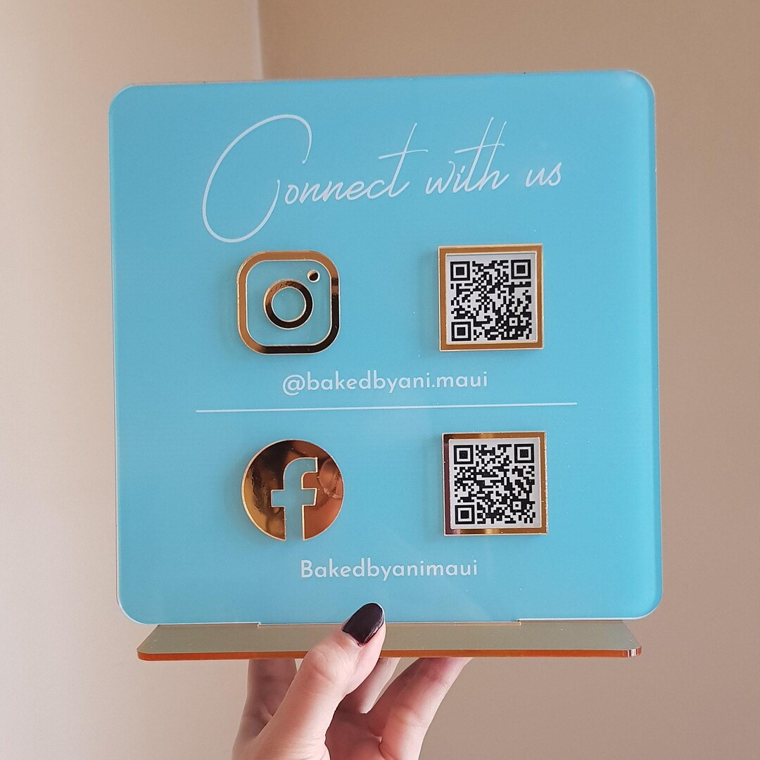 Custom Acrylic QR Code Sign: Multi QR Social Media & Payment Display ...