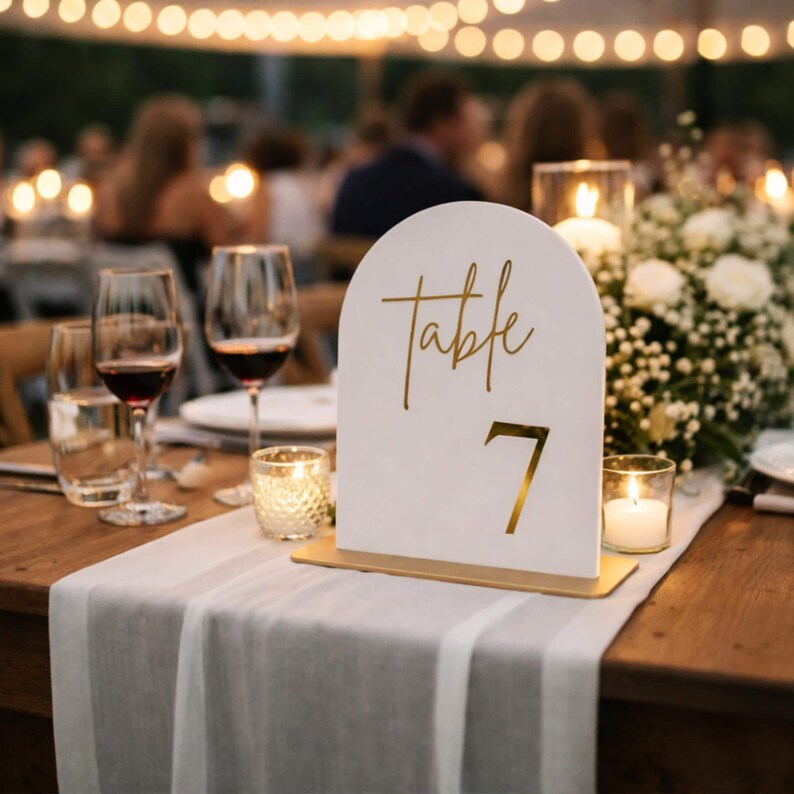 Table Number Wedding Sign: White Acrylic Base, Gold Mirror Numbers ...