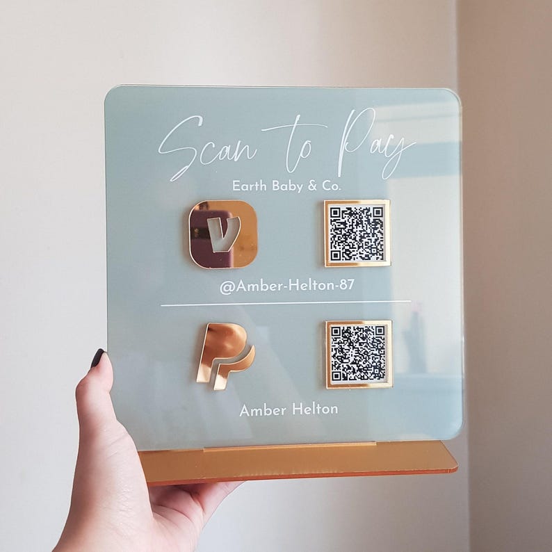 Custom Acrylic QR Code Sign: Multi QR Social Media & Payment Display ...
