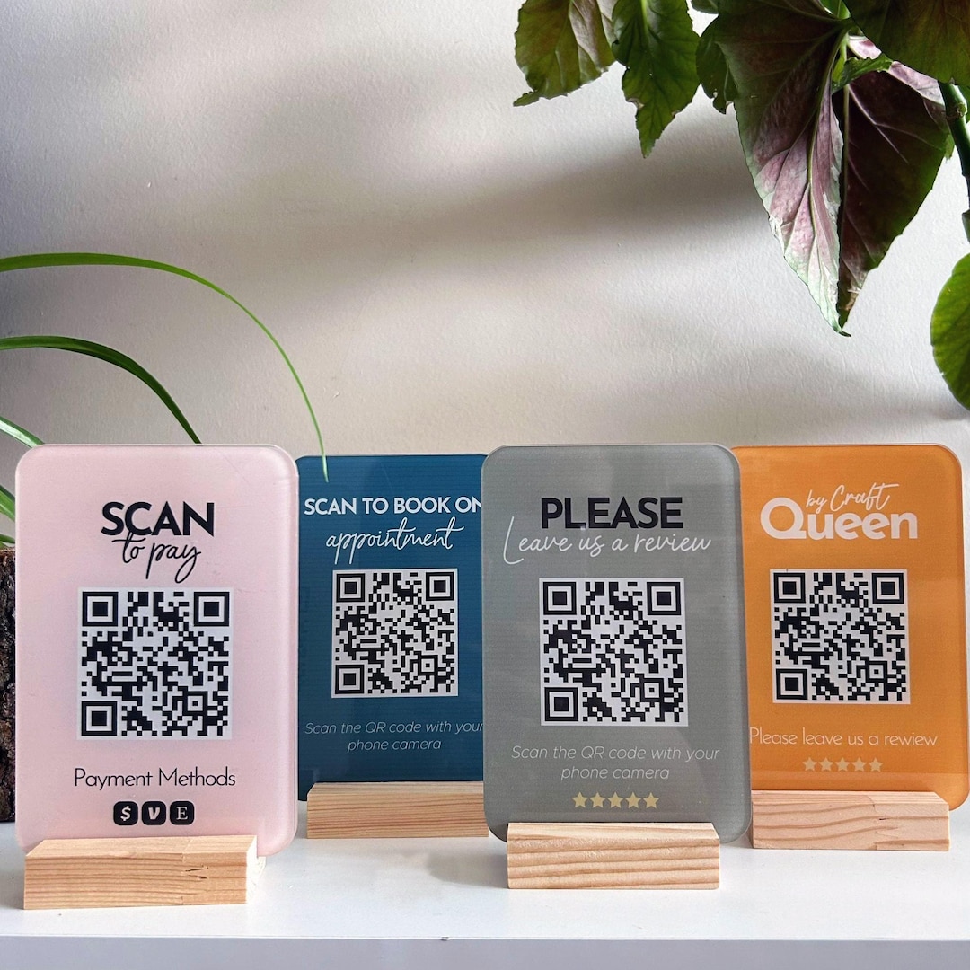 Social Media QR Code Sign: Gold Mirror Acrylic Display, Customizable ...