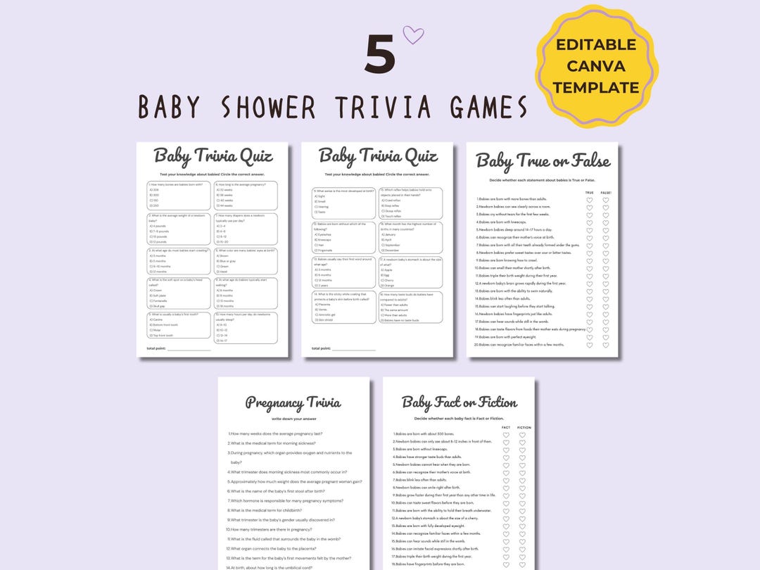 Baby Shower Trivia Games, Baby Shower Printable, Gender Neutral ...