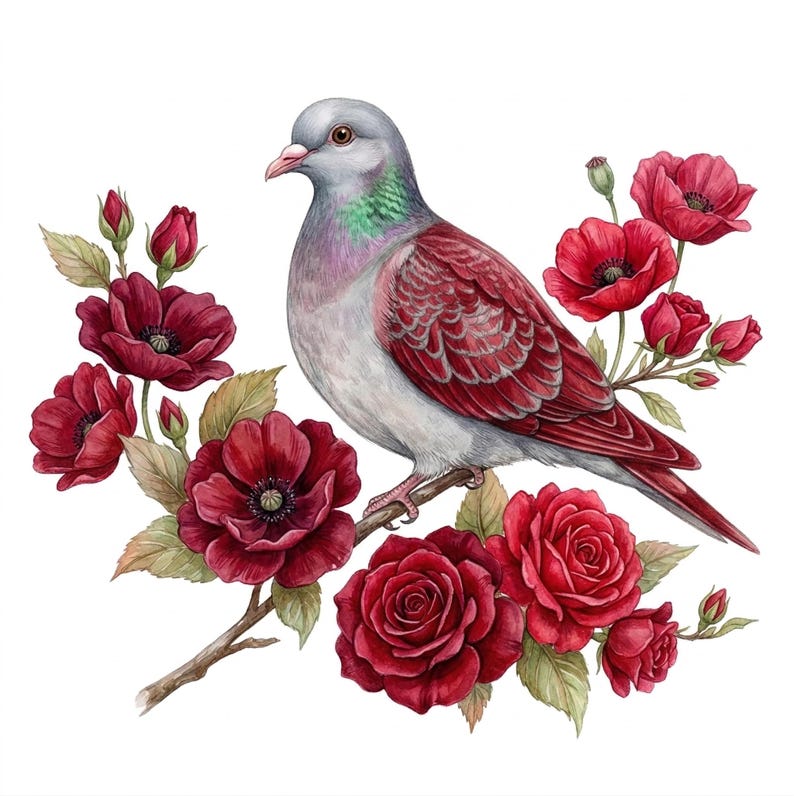10 Spring Pigeon Clipart PNG | Vintage Dove Watercolor Bundle | Junk ...
