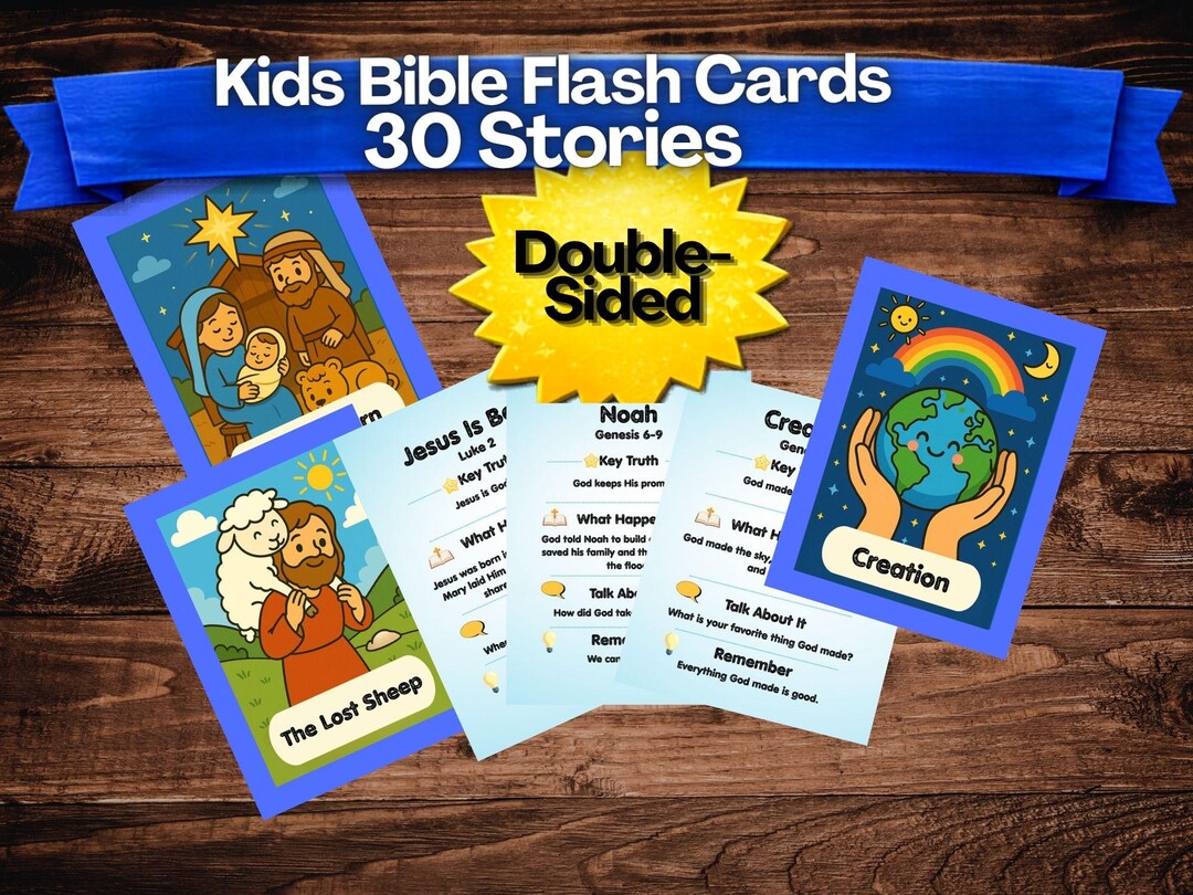Kids Bible Flash Cards | 30 Old & New Testament Stories, Faith Learning ...