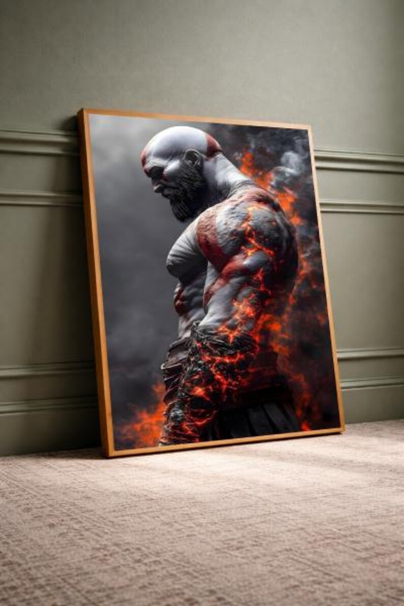 God of War Kratos Poster – Epic Gaming Wall Art, Fire & Rage Aesthetic ...