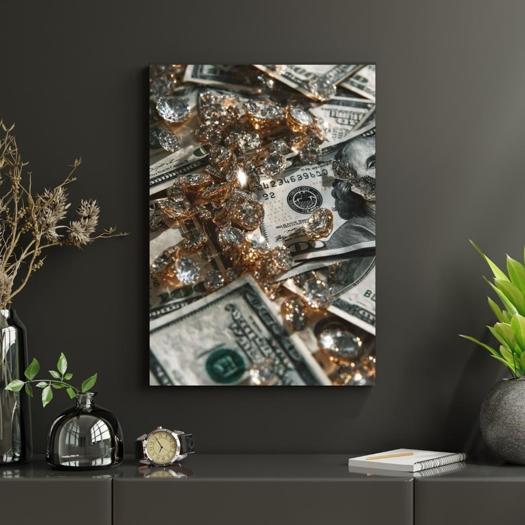 Luxury Money & Diamonds Poster – Dollar Bills With Gold Jewelry, Rich ...