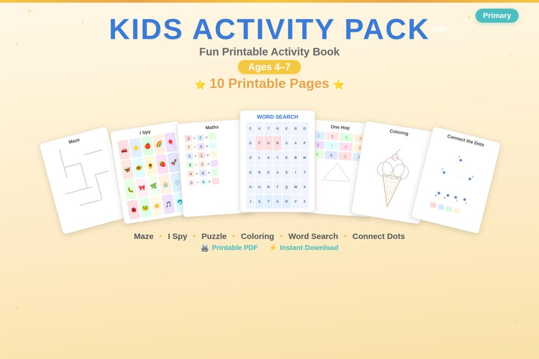 Printable Activity Pack for Kids, Fun Worksheets, Boredom Buster Games ...