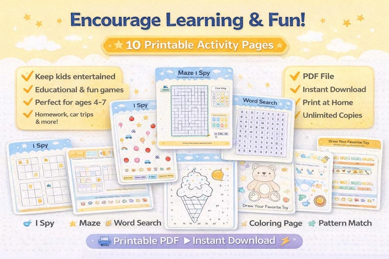 Printable Activity Pack for Kids, Fun Worksheets, Boredom Buster Games ...