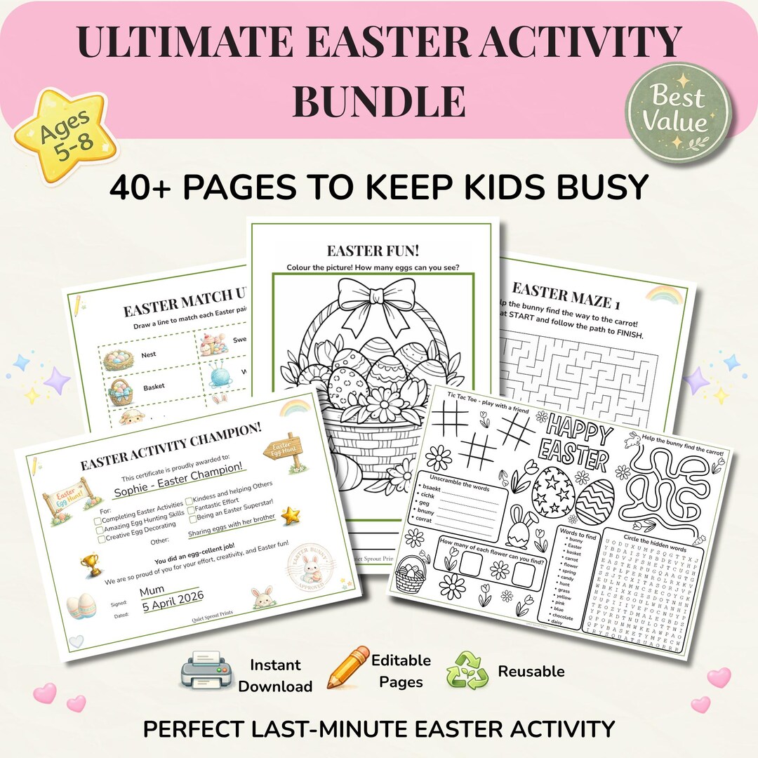 Easter Activity Bundle for Kids | Coloring Pages, Placemats ...