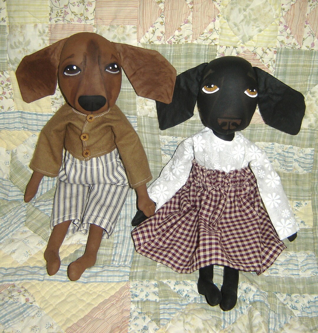 Animal Doll Pattern, Primitive Folk Art Doll, Dachshund Art, Farmhouse ...