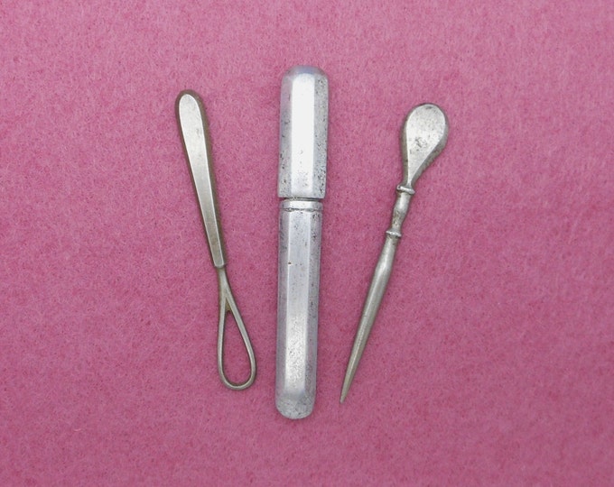 3 Antique Steel Sewing Tools Bodkin, Needle Case, and Stiletto - Etsy