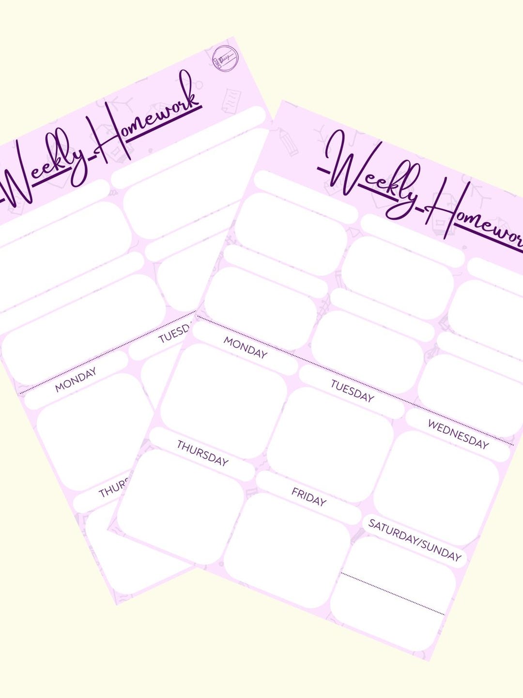 Weekly Homework Template Sheet - Etsy