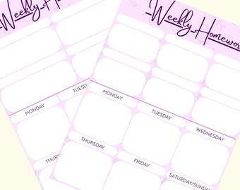 Weekly Homework Template Sheet - Etsy