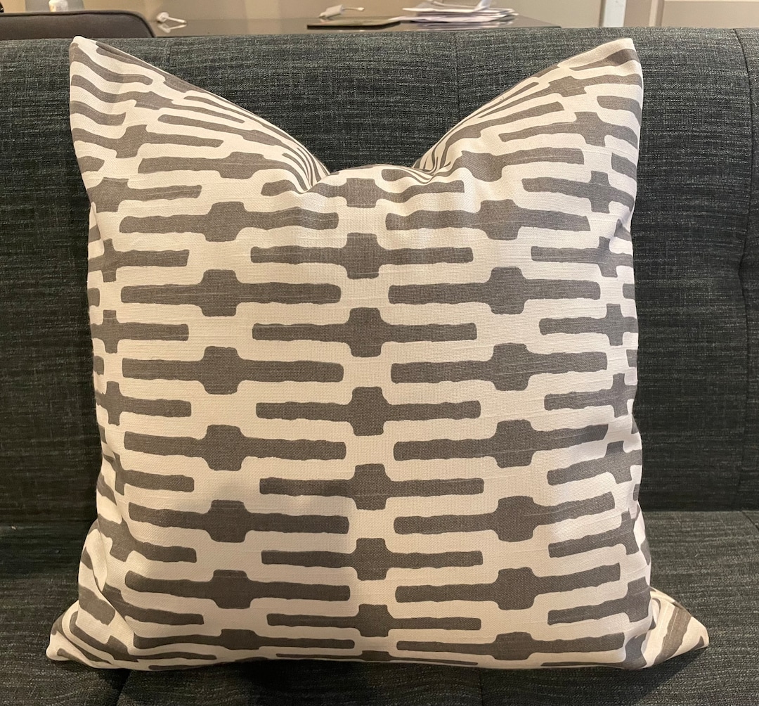 Modern Geometric Pillow Cover / Stone Grey and Ivory / Designer Anne ...