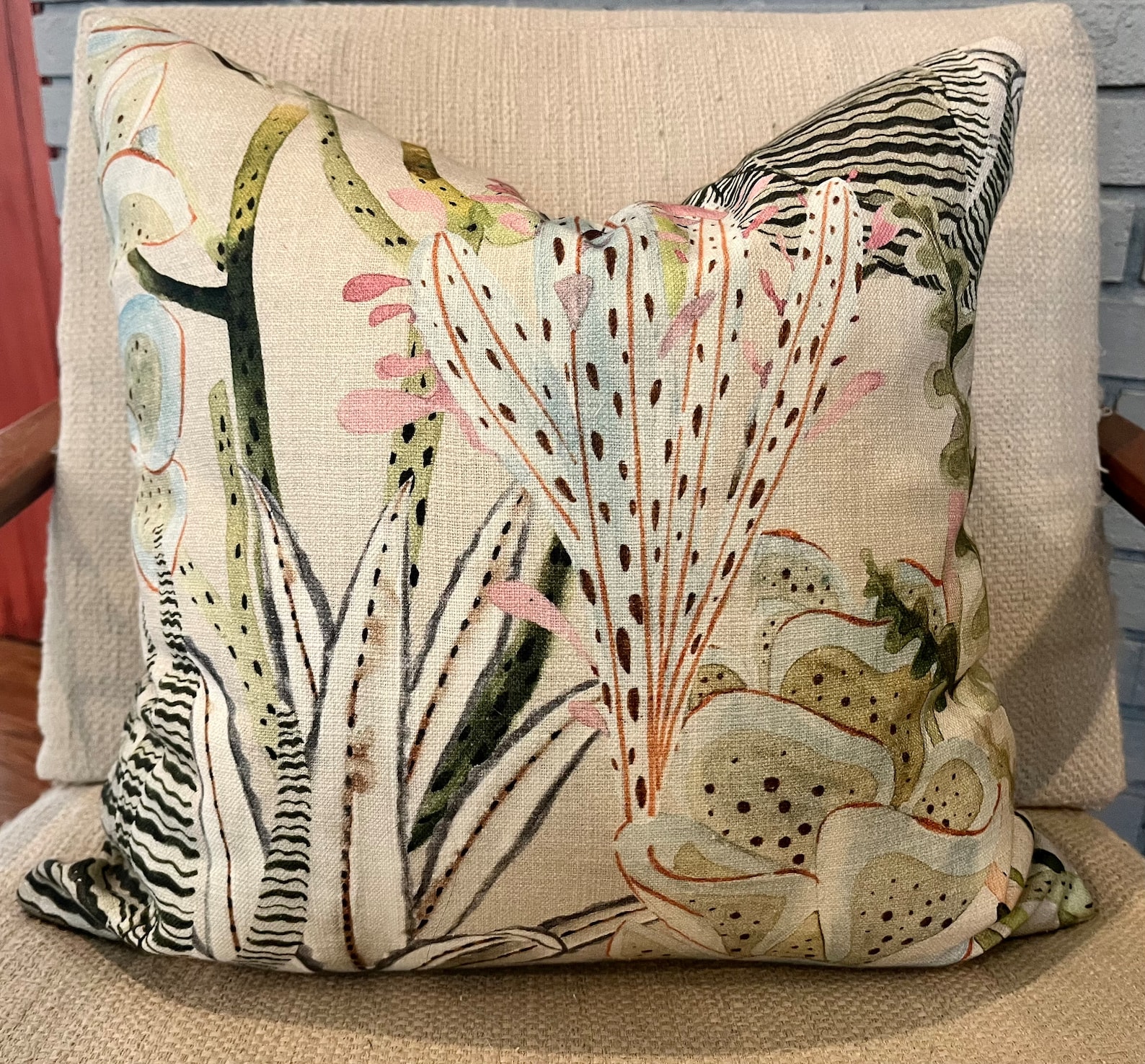 Green, Pink and Aqua and Ivory Floral Pillow Cover / Designer Hamilton ...