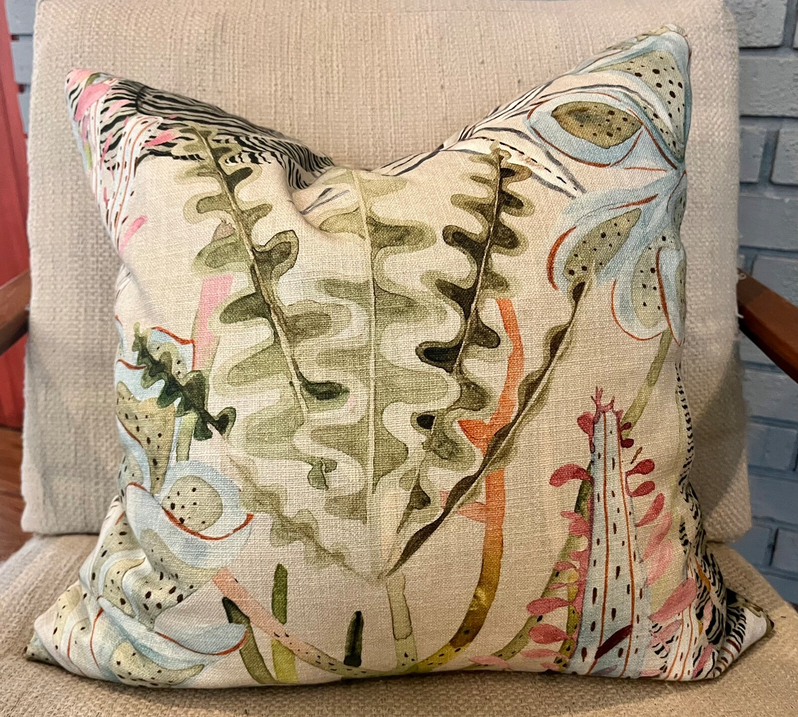 Green, Pink and Aqua and Ivory Floral Pillow Cover / Designer Hamilton ...