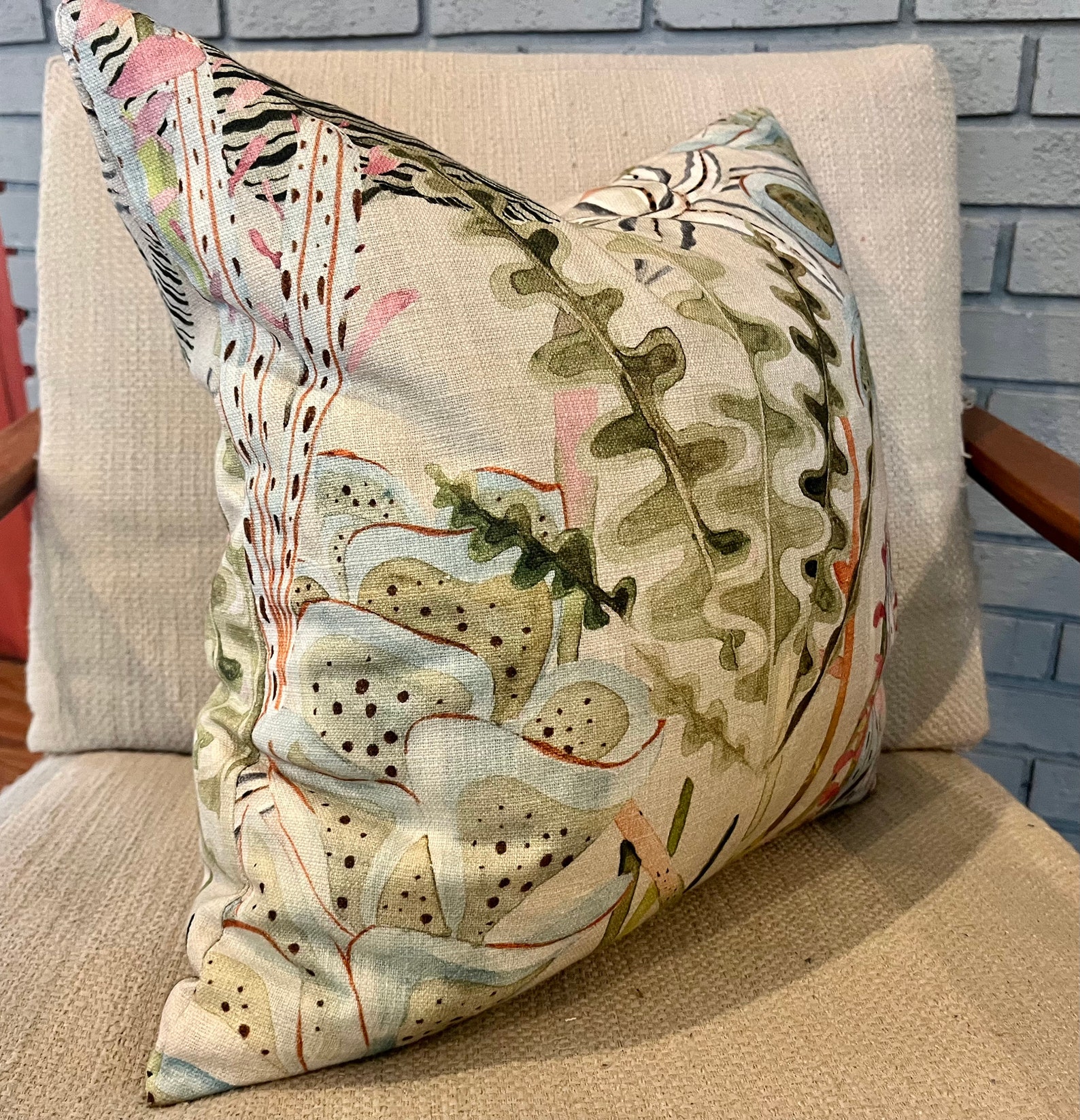 Green, Pink and Aqua and Ivory Floral Pillow Cover / Designer Hamilton ...