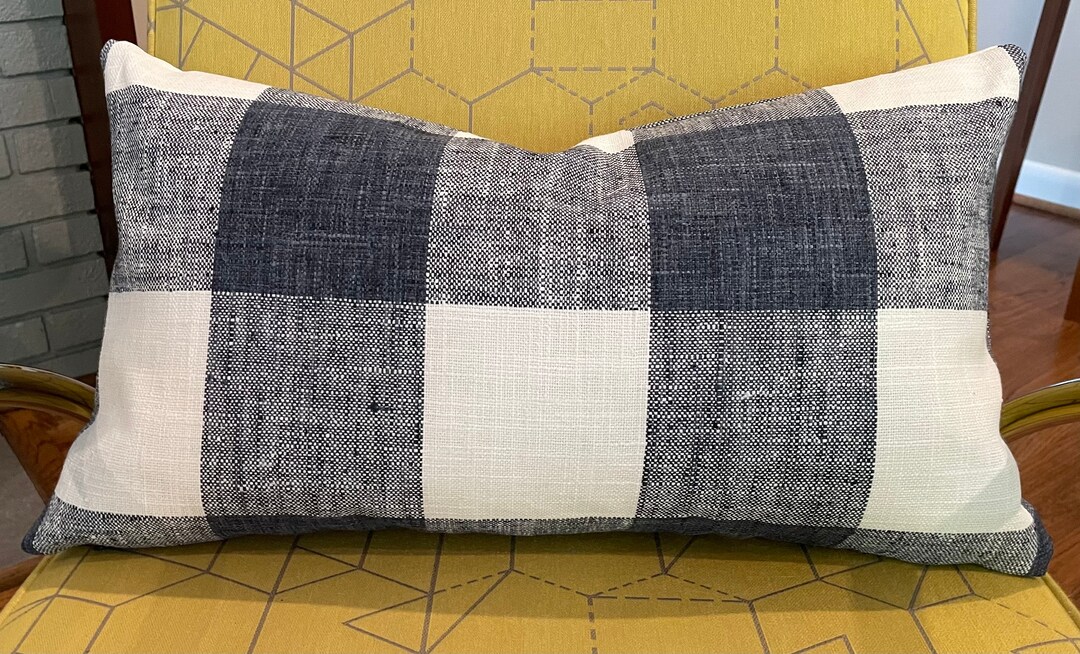 Blue and White Buffalo Check Pillow Cover / Designer P. Kaufmann Check ...