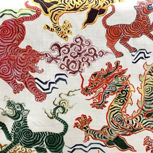 Asian Dragon Tiger Pillow Cover / Multi Color Fabric/ Designer Hamilton ...