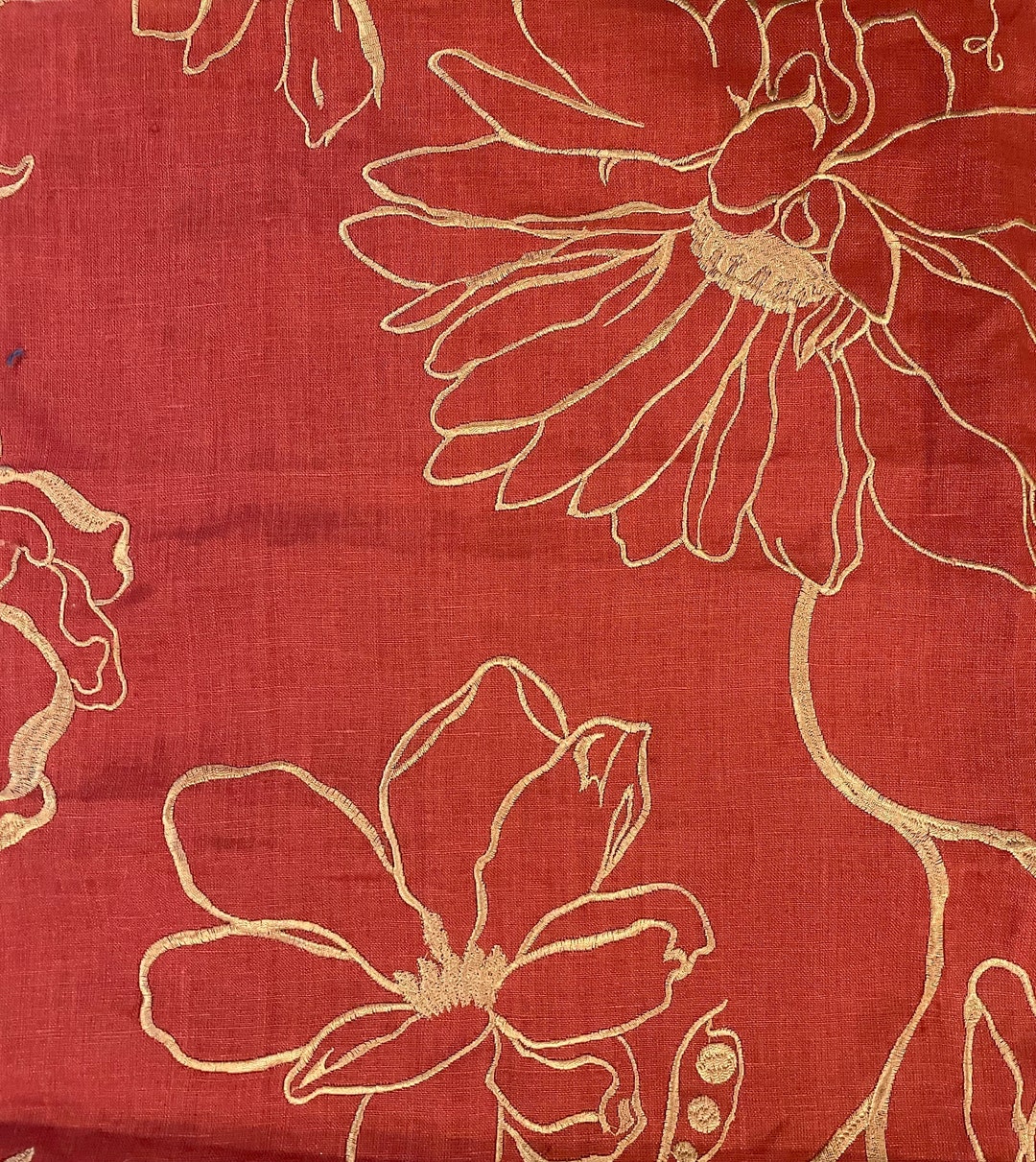 Red and Gold Embroidered Floral Pillow Cover / Designer Linen Fabric ...